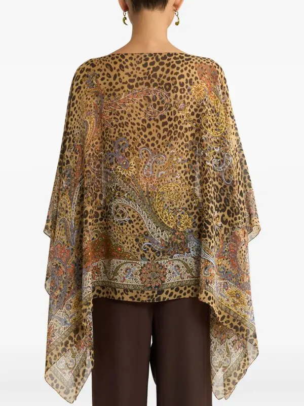 Etro Silk Poncho Top With Paisley And Animal Print - Multicolor