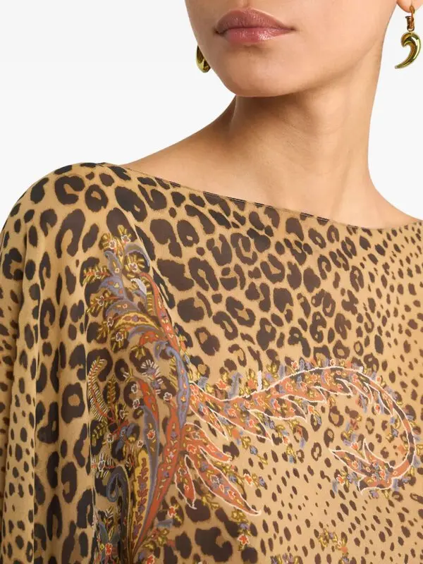 Etro Silk Poncho Top With Paisley And Animal Print - Multicolor