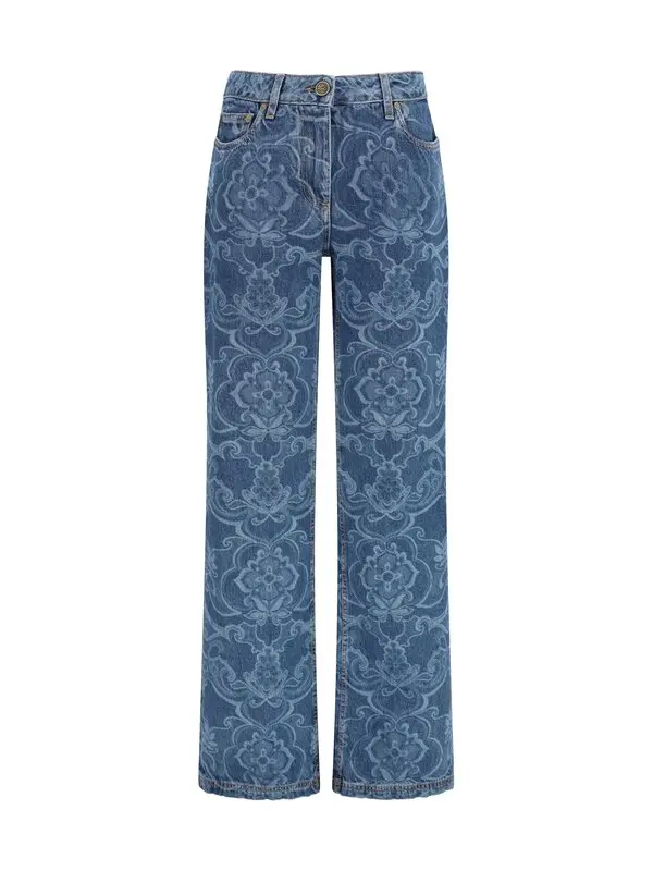 Etro Ornamental Jacquard Denim Jeans - Blue