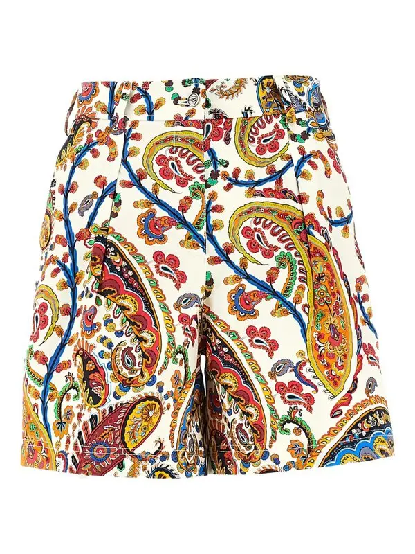 Etro Pleated Shorts With Paisley Print - White
