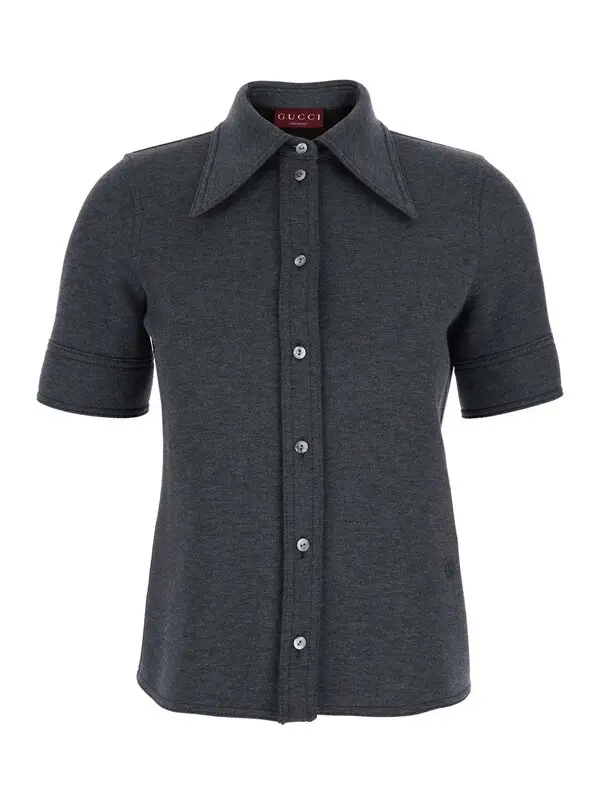 Gucci Wool And Cotton Blend Shirt With Pointed Collar - Gray