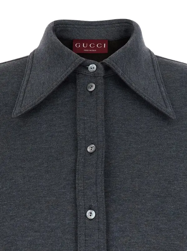 Gucci Wool And Cotton Blend Shirt With Pointed Collar - Gray