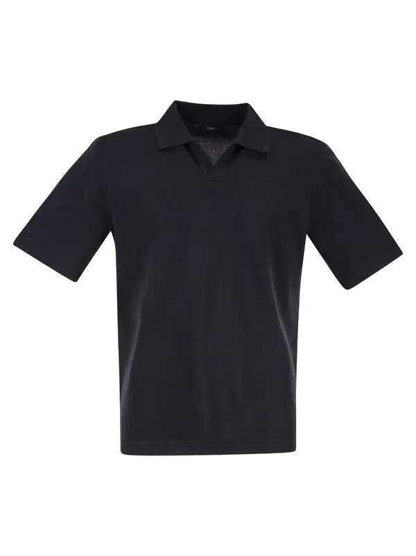 Herno Cotton Jersey Polo Shirt With Open Collar - Blue