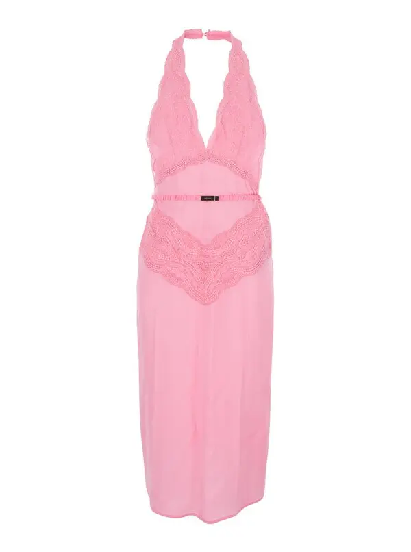 Gucci Silk Satin Dress With Deep V-neck And Removable Ruffle Belt - Multicolor