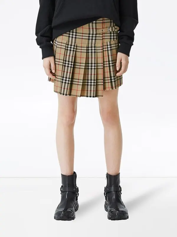 Burberry Vintage Check Wool Pleated Mini Skirt