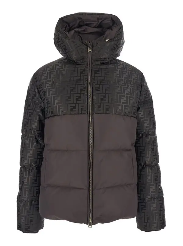 Fendi Down Jacket With Drawstring Hood And Ff Motif - Multicolor