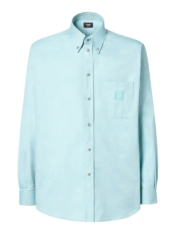 Fendi Oxford Cotton Shirt With Ff Embroidery - Blue