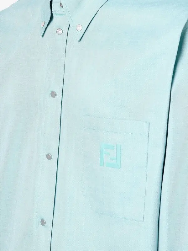 Fendi Oxford Cotton Shirt With Ff Embroidery - Blue