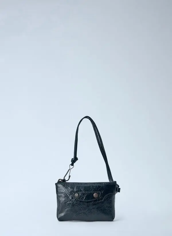 Balenciaga Textured Leather Zipped Pochette With Adjustable Strap - Black