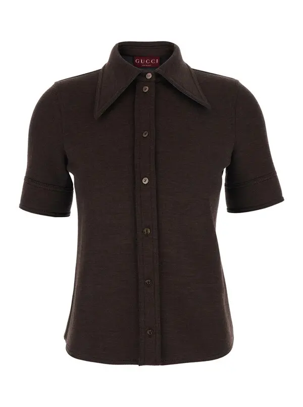 Gucci Wool And Cotton Blend Polo Shirt - Brown