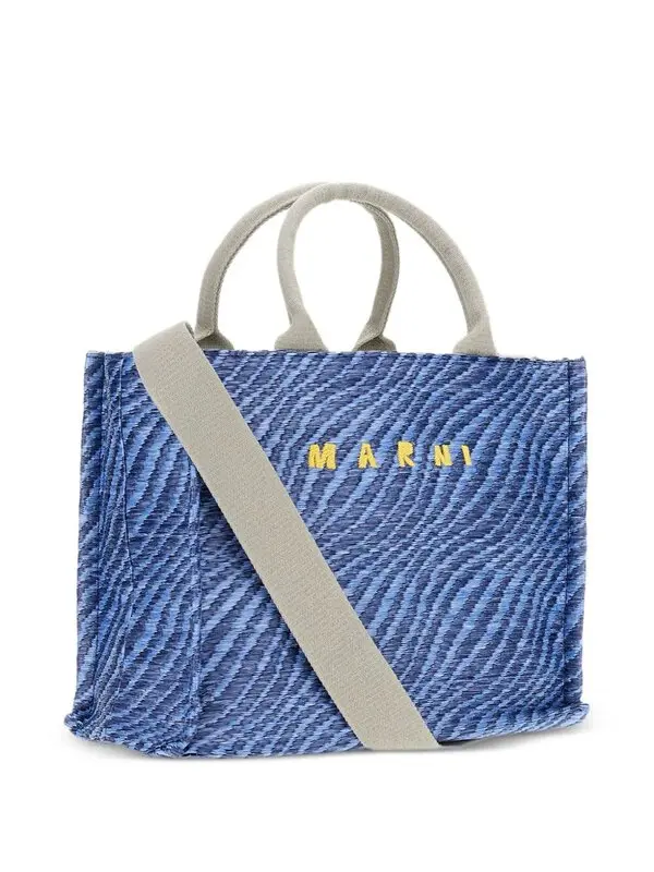 Marni Wavy Raffia-effect Small Tote Bag - Blue