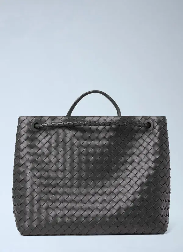 Bottega Veneta Large Andiamo Handbag In Intrecciato Woven Leather - Black