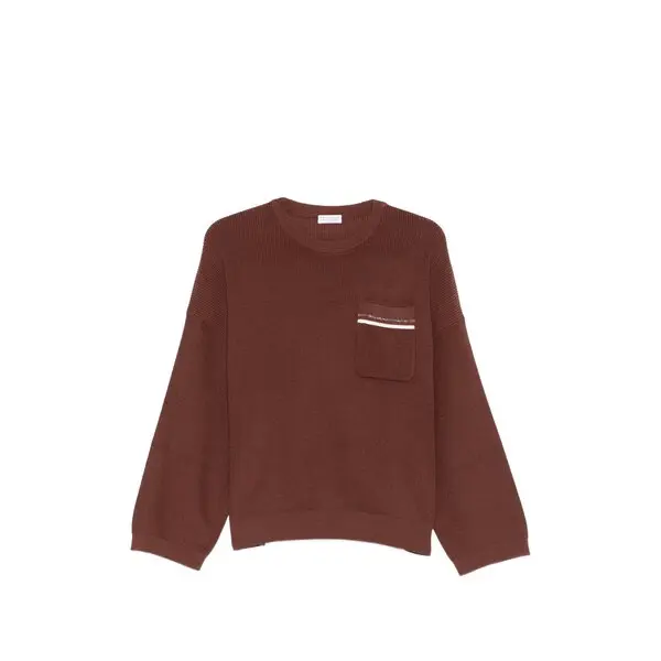 Brunello Cucinelli Cotton Knitwear Jumper With Chest Pocket - Brown