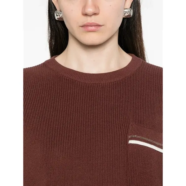 Brunello Cucinelli Cotton Knitwear Jumper With Chest Pocket - Brown
