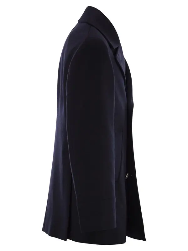 Brunello Cucinelli Double Wool Flannel Pea Coat With Metal Buttons
