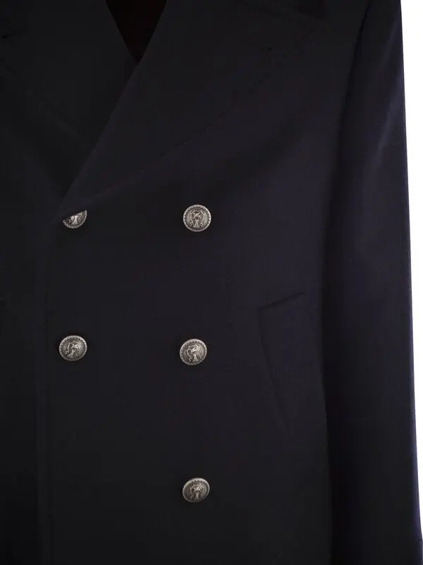 Brunello Cucinelli Double Wool Flannel Pea Coat With Metal Buttons