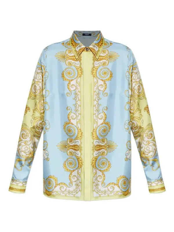 Versace Baroque Printed Silk Shirt - Blue