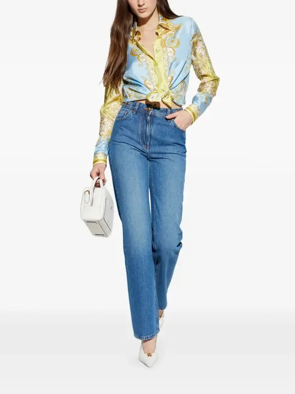 Versace Baroque Printed Silk Shirt - Blue