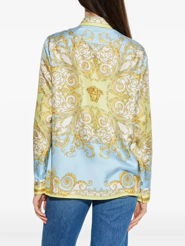 Versace Baroque Printed Silk Shirt - Blue