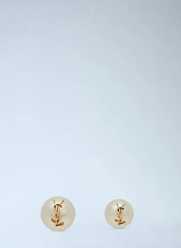 Saint Laurent Monogram Faux Pearl And Crystal Embellished Mismatched Stud Earrings - Multicolor