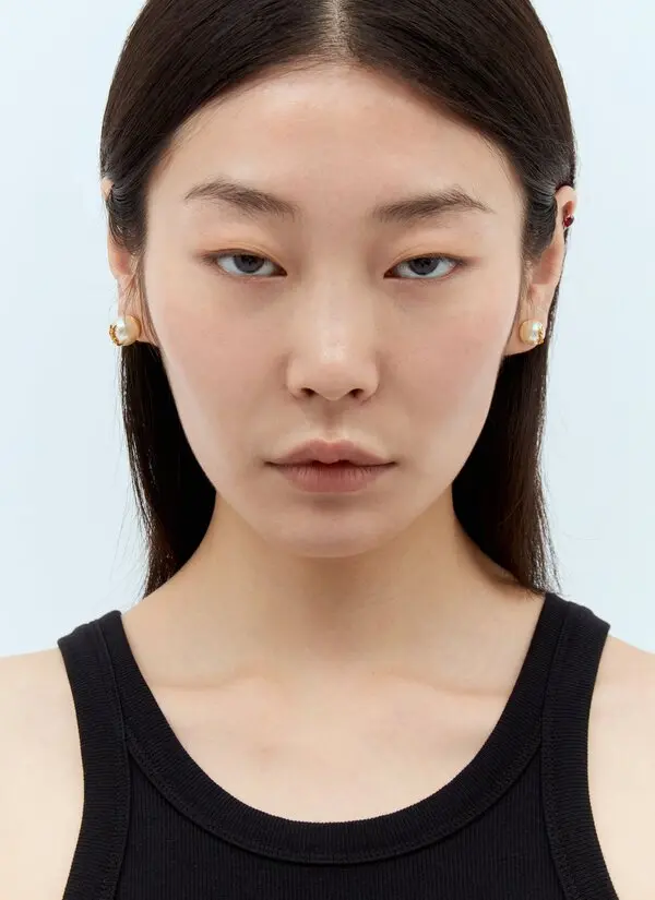 Saint Laurent Monogram Faux Pearl And Crystal Embellished Mismatched Stud Earrings