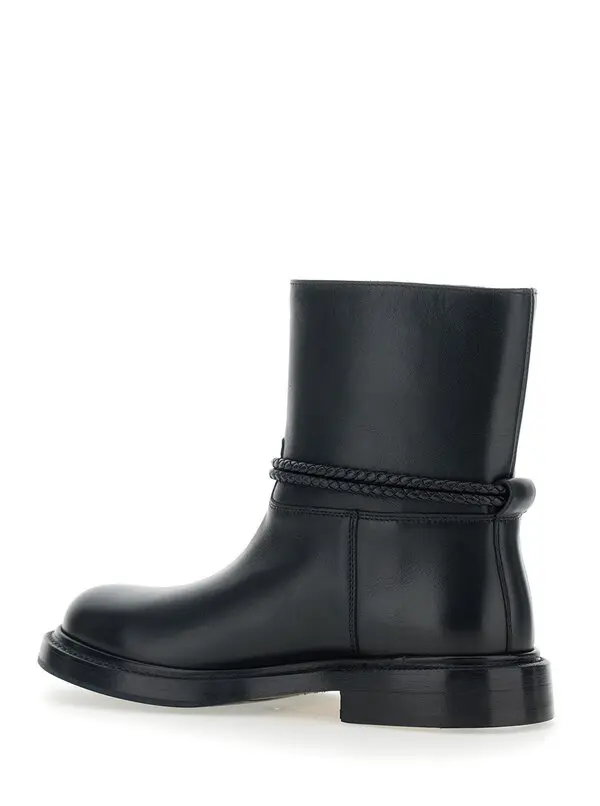 Bottega Veneta Black Leather Ankle Boots With Metallic Detail - Multicolor