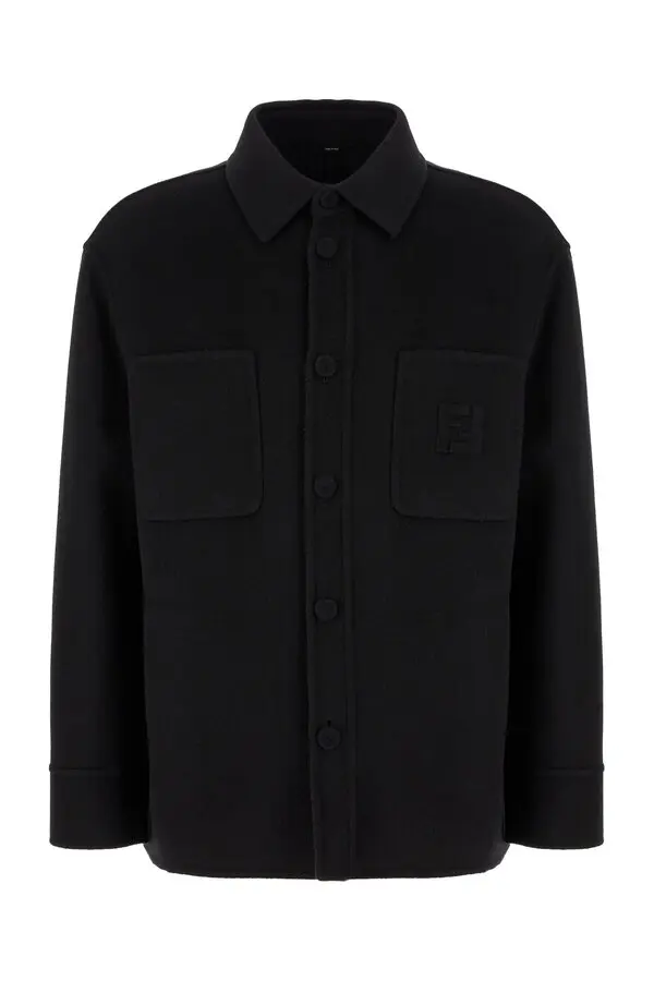 Fendi Black Textured Jacket With Logo Detail