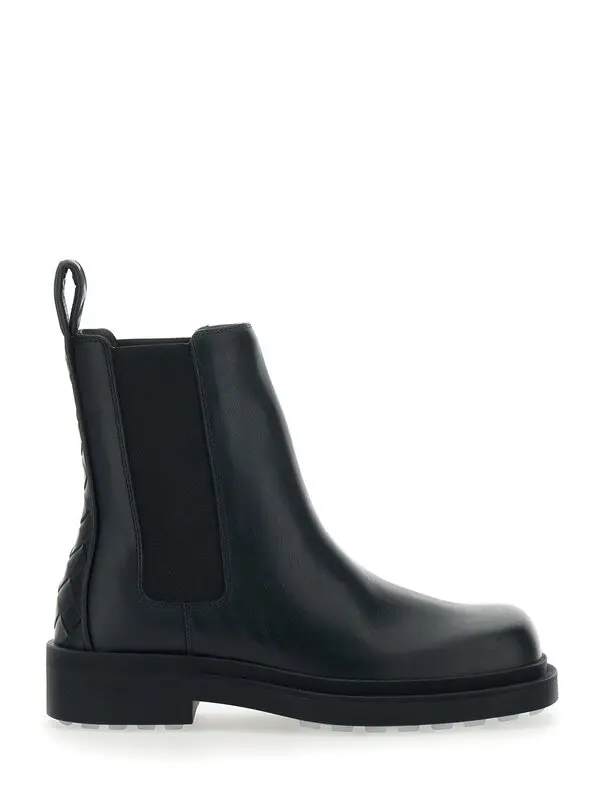 Bottega Veneta Black Leather Ankle Boots With Intreccio Detail - Multicolor