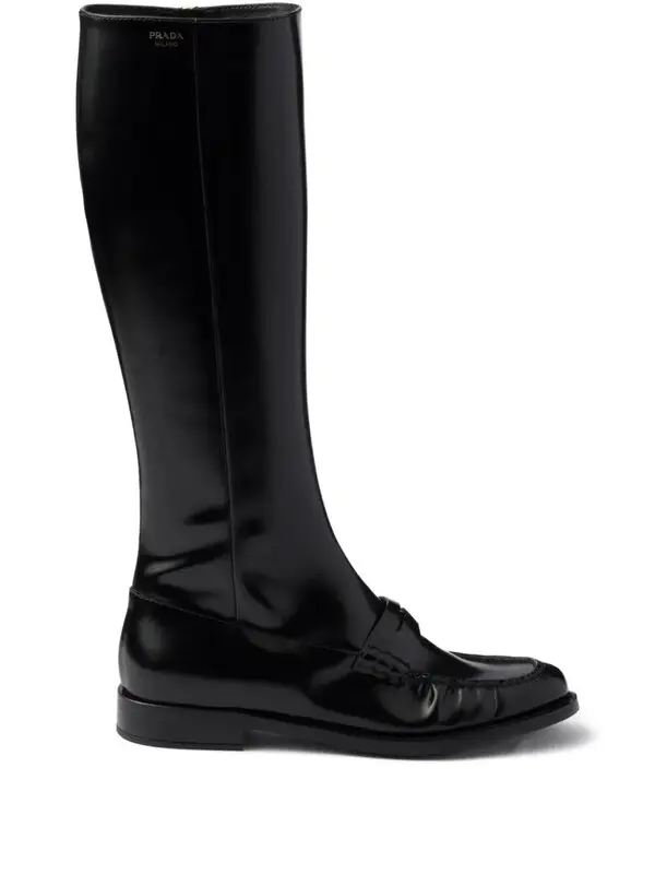 Prada Leather Loafer Boots - Black