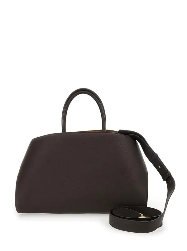 FERRAGAMO Leather Handbag With Gancini Buckles - Brown