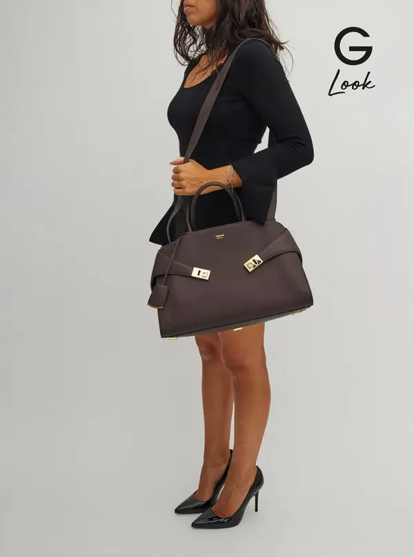FERRAGAMO Leather Handbag With Gancini Buckles - Brown