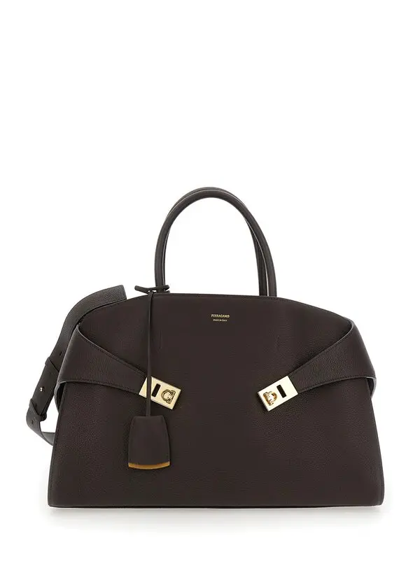 FERRAGAMO Leather Handbag With Gancini Buckles - Multicolor