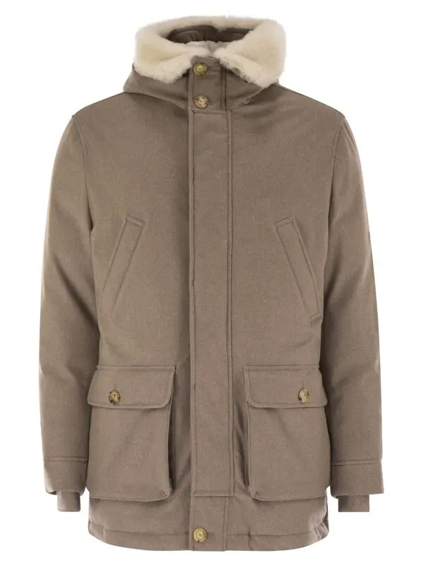 Brunello Cucinelli Wool Parka With Fur Collar And Down Filling - Multicolor