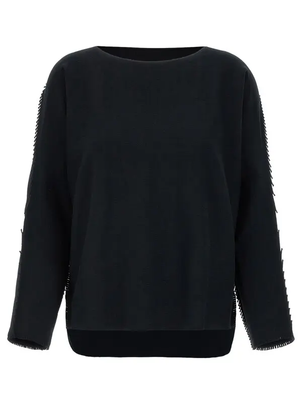 Issey Miyake Campagne' Crewneck Sweater With Batwing Sleeves And Fringed Edges