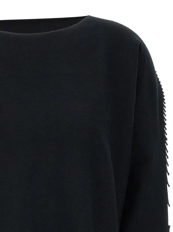 Issey Miyake Campagne' Crewneck Sweater With Batwing Sleeves And Fringed Edges