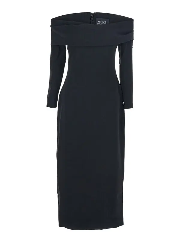 Solace London Square Neck Long Sleeve Dress With Back Slit - Multicolor