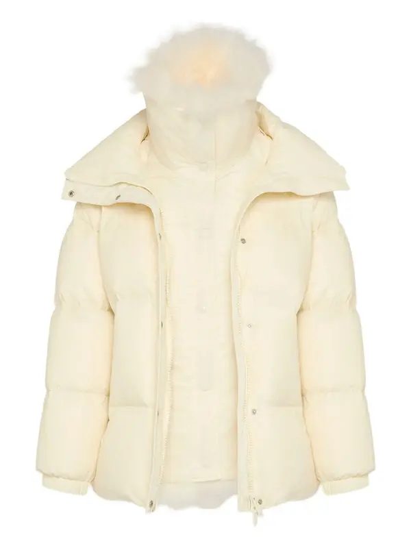 YVES SALOMON Mid-length Down Jacket With Removable Bib And Lambswool Trim - Multicolor