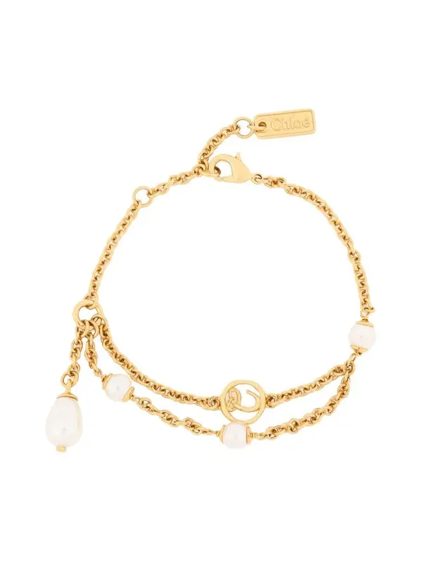 Chloé Gold Tone Brass And Glass Pearl Bracelet - Silver