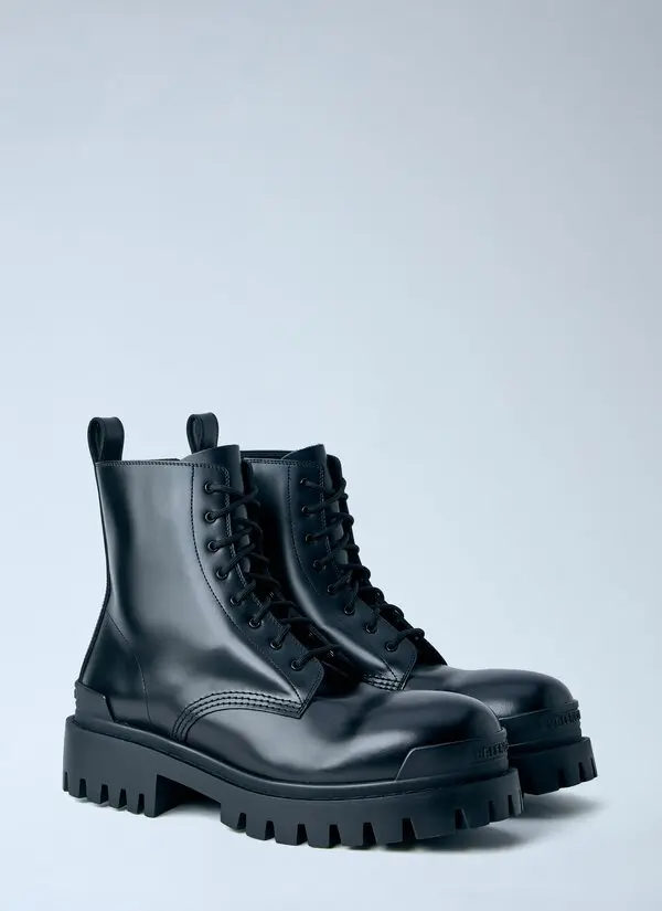 Balenciaga Leather Combat Boots With Track Sole