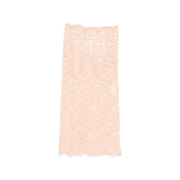 Rabanne Floral Lace Sequin Embellishment Straight Skirt - Orange