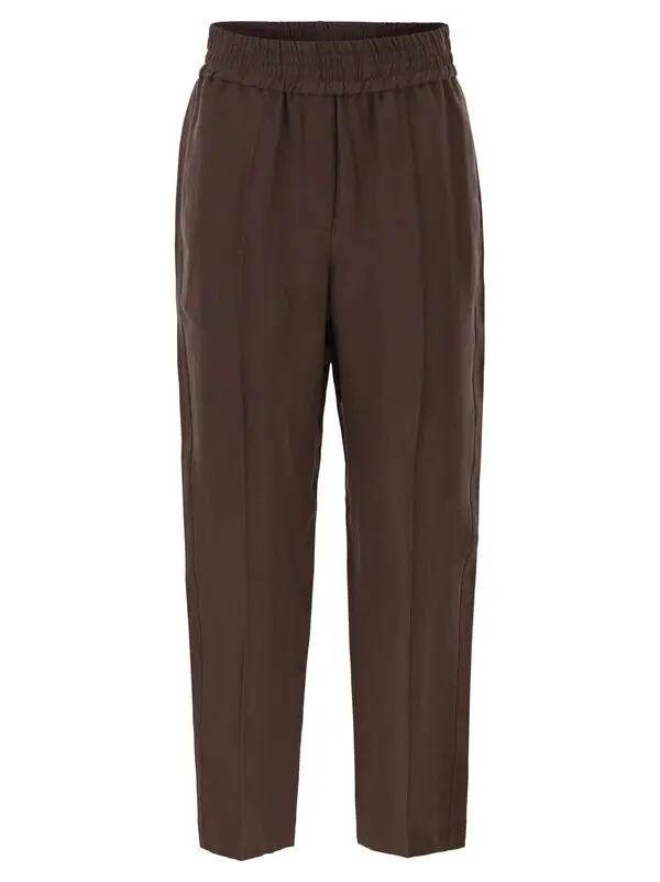 Brunello Cucinelli Baggy Pull-up Trousers In Fluid Twill - Brown