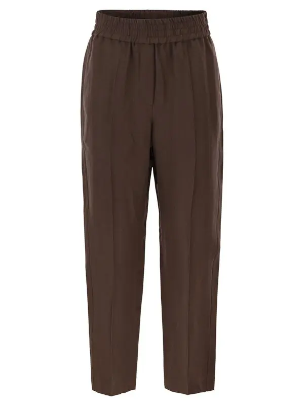 Brunello Cucinelli Baggy Pull-up Trousers In Fluid Twill - Brown