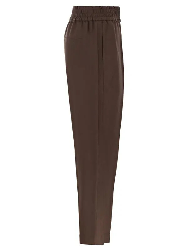 Brunello Cucinelli Baggy Pull-up Trousers In Fluid Twill - Brown