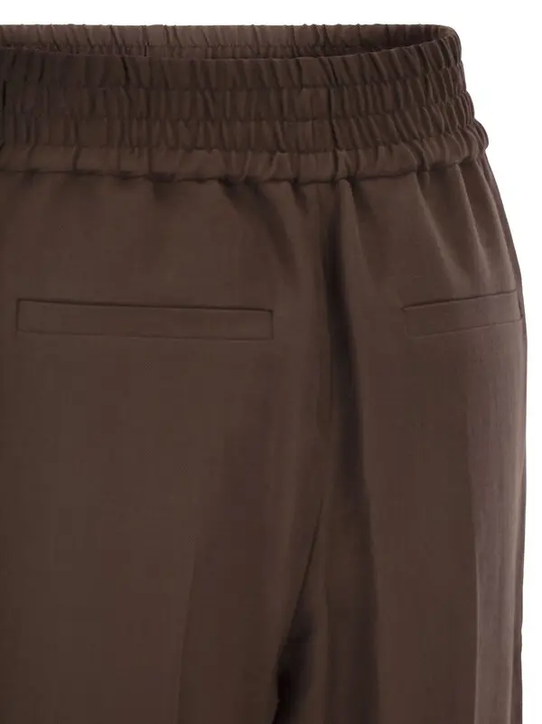 Brunello Cucinelli Baggy Pull-up Trousers In Fluid Twill - Brown
