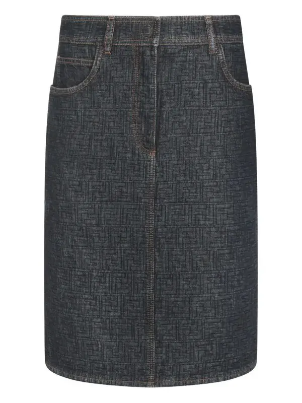 Fendi Flared Midi Denim Skirt With All-over Quilted Ff Motif - Blue