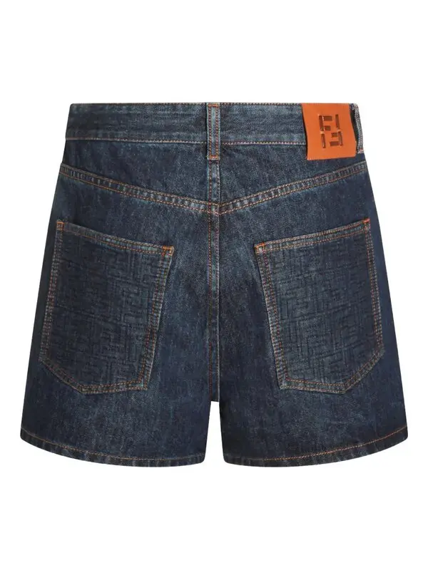 Fendi Flared Denim Shorts With Quilted Ff Motif - Blue