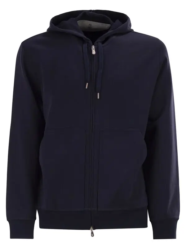 Brunello Cucinelli Cotton Fleece Zip-up Hooded Sweatshirt - Blue