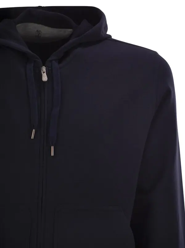 Brunello Cucinelli Cotton Fleece Zip-up Hooded Sweatshirt - Blue