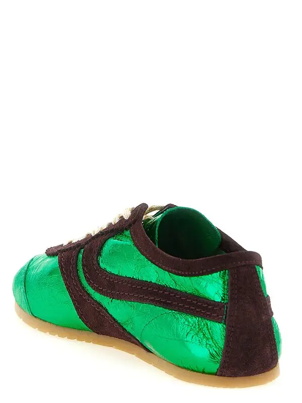 Dries Van Noten Laminated Leather Sneakers With Suede Details - Green