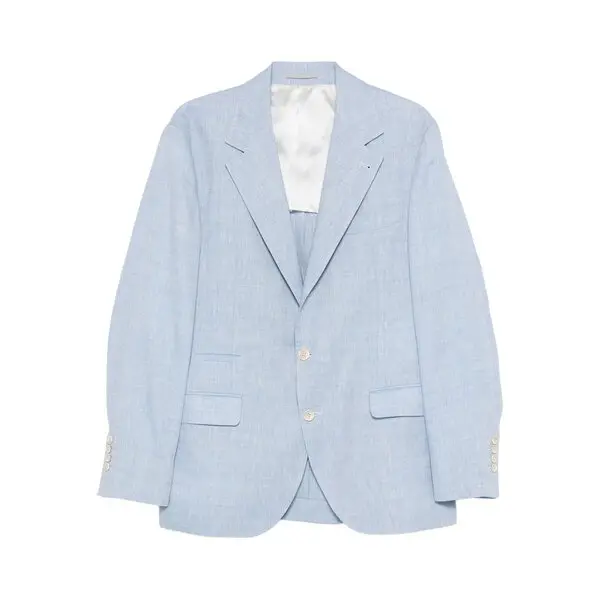 Brunello Cucinelli Light Linen & Virgin Wool Blend Blazer - Blue